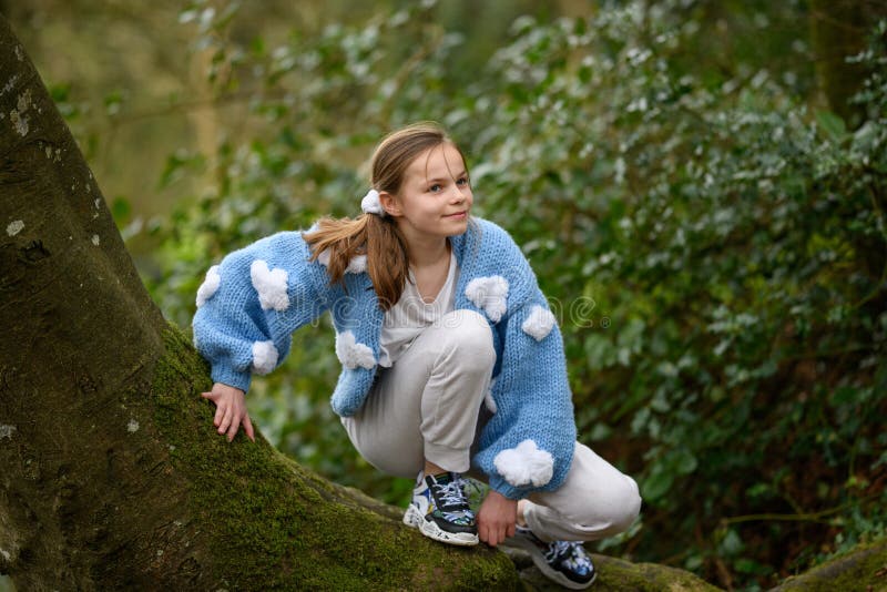 Girl in the forest. stock image. Image of camera, enjoying - 214017805
