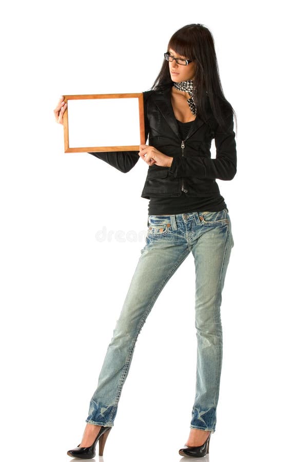 Girl with frame stock image. Image of exhibition, border - 3843639