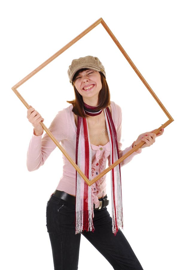 Girl and frame stock image. Image of face, holding, facial - 4173293