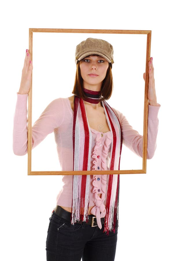Girl and frame stock photo. Image of cheerful, adult, human - 4312388