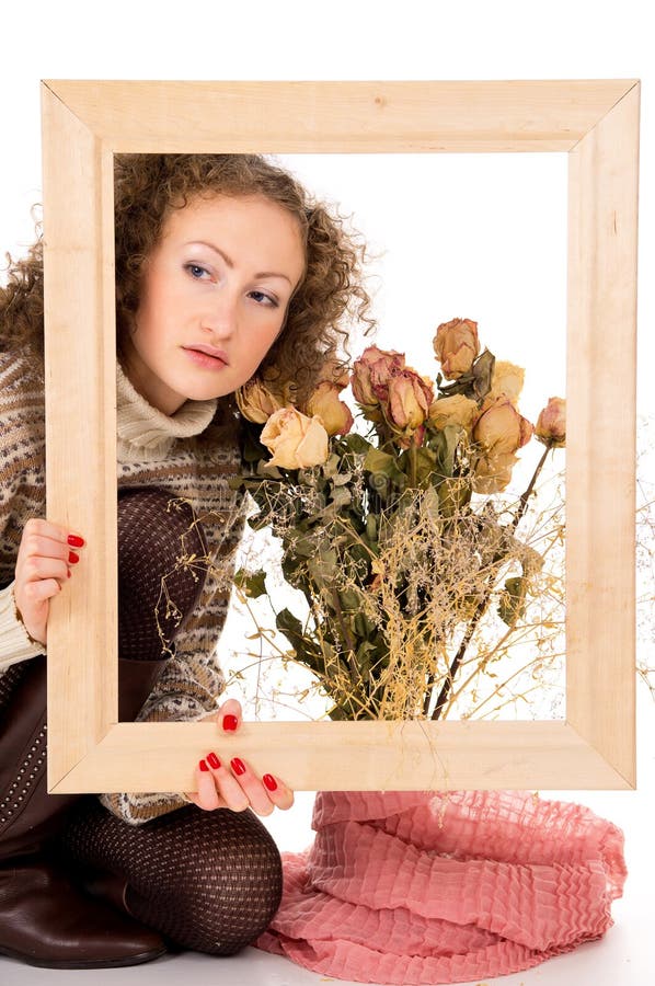 Girl with a Frame and a Still Life Stock Photo - Image of life, home ...