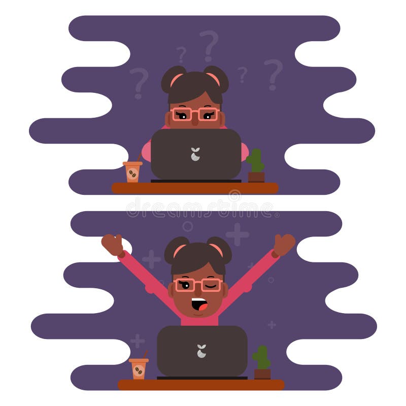 Girl Freelancer Working at a Computer. Design Flat Stock Vector ...
