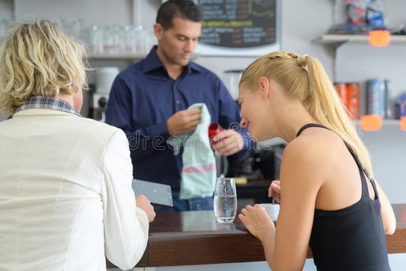 Girl Friends at Bar Cafeteria Stock Image - Image of break, happy ...
