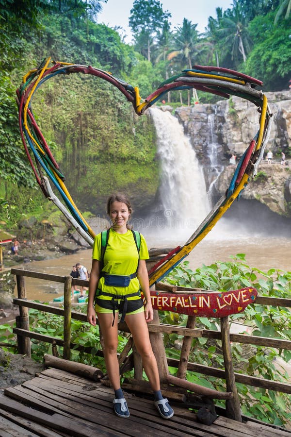 Girl in Front of a Waterfall in Bali, Indanesia Stock Image - Image of ...