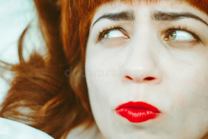 The Girl Frowns Her Eyebrows Her Face is Large Stock Image - Image of ...