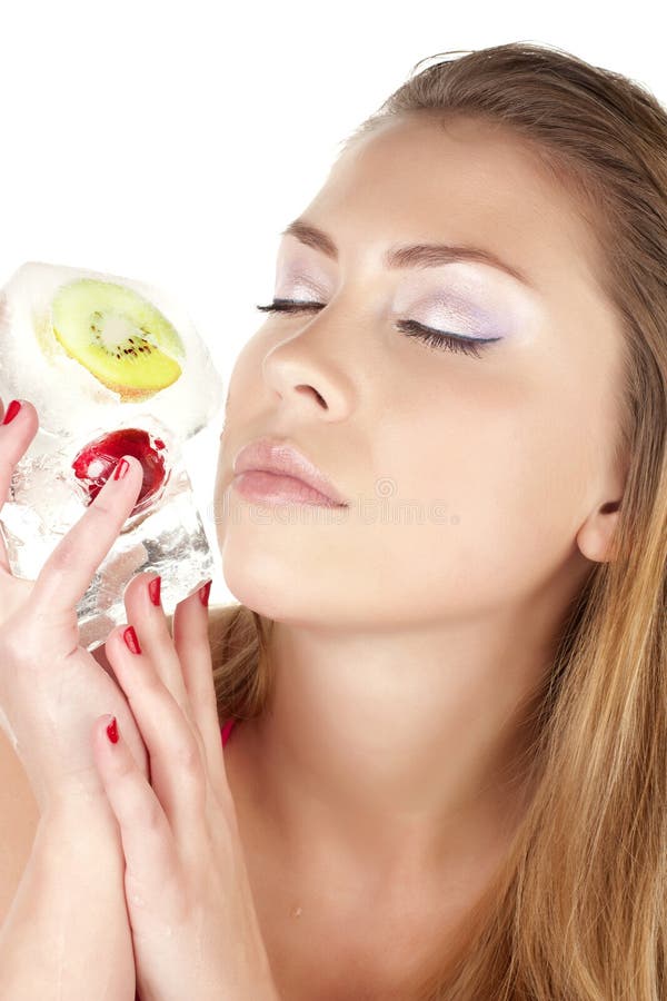 Girl with frozen fruit stock image. Image of cold, food - 13502591