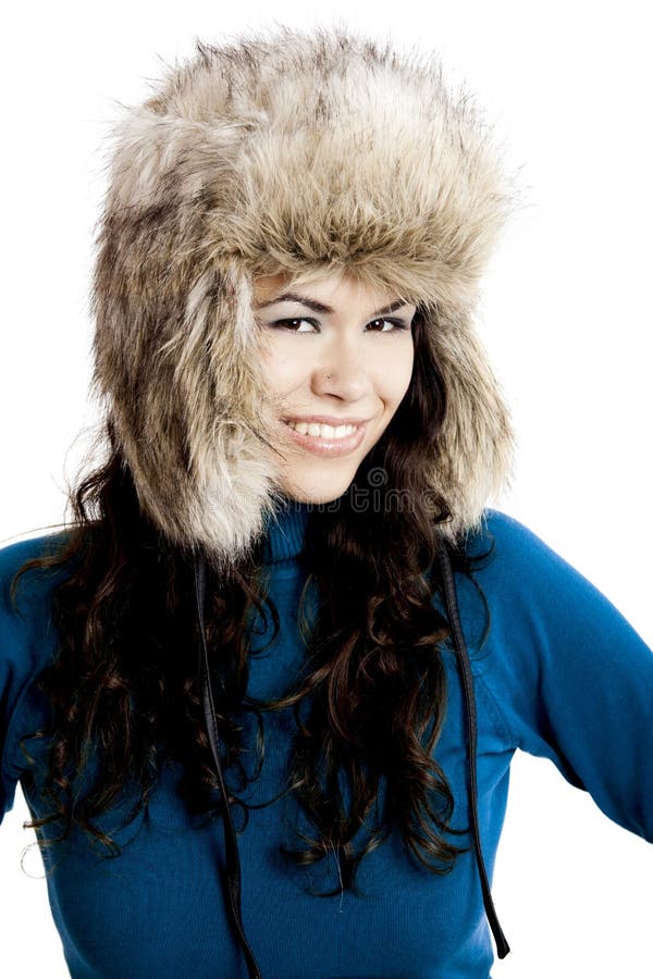 Girl with a fur hat stock image. Image of model, girl - 16342097