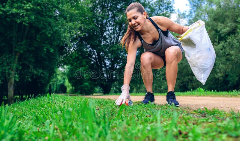Girl with Garbage Bag Doing Plogging Stock Image - Image of garbage ...