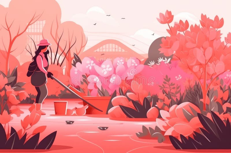 A Girl Gardening Pink Concept Image Generative AI Stock Illustration ...