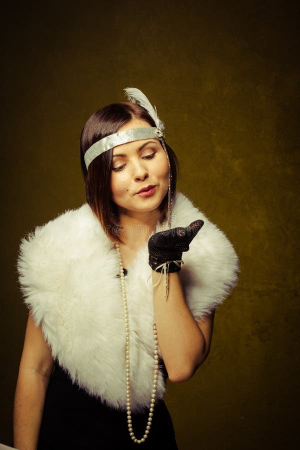 Girl in gatsby style stock photo. Image of headband, living - 79696142