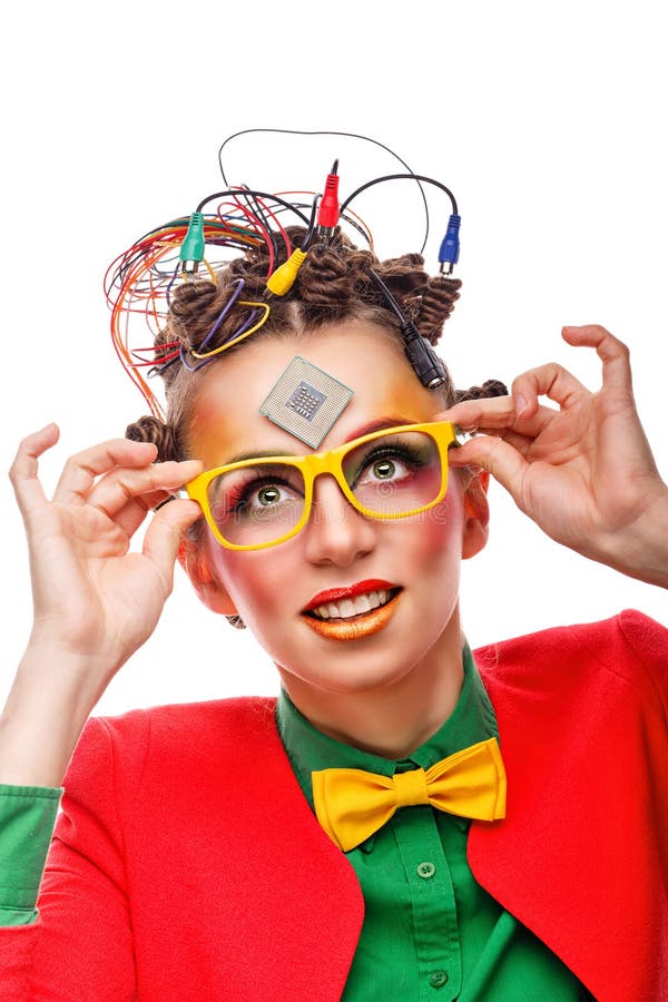 Girl Geek. Computer Technician. Glasses. Stock Image - Image of pointer ...