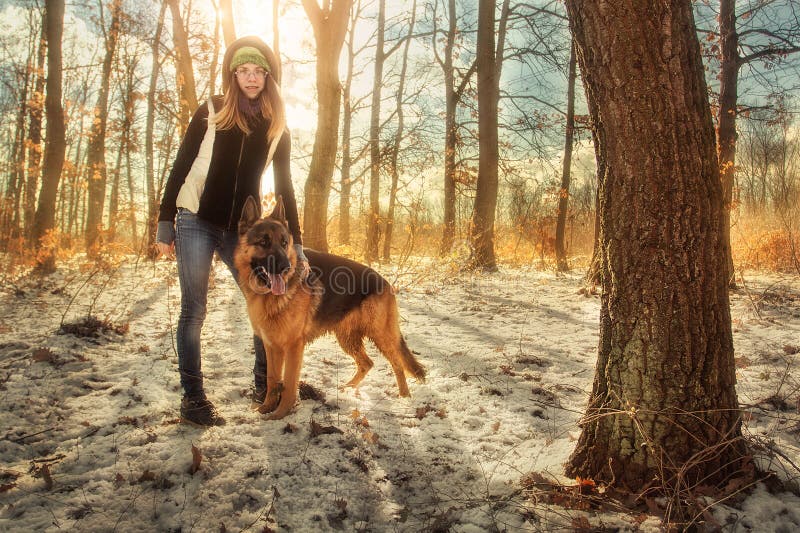 Girl and German shepherd stock image. Image of frost - 28557745