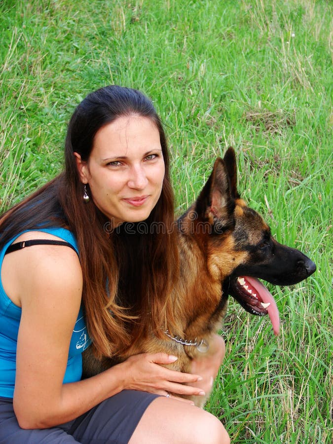 Girl with German Shepherd Dog Stock Image - Image of award, lawn: 22823457