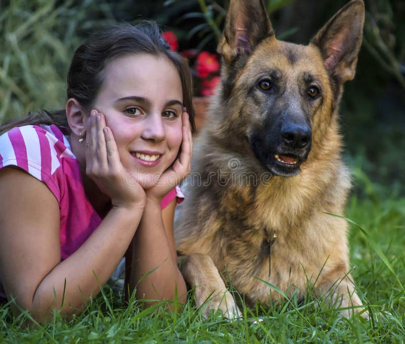 Girl with a German Shepherd Stock Image - Image of nature, attractive ...