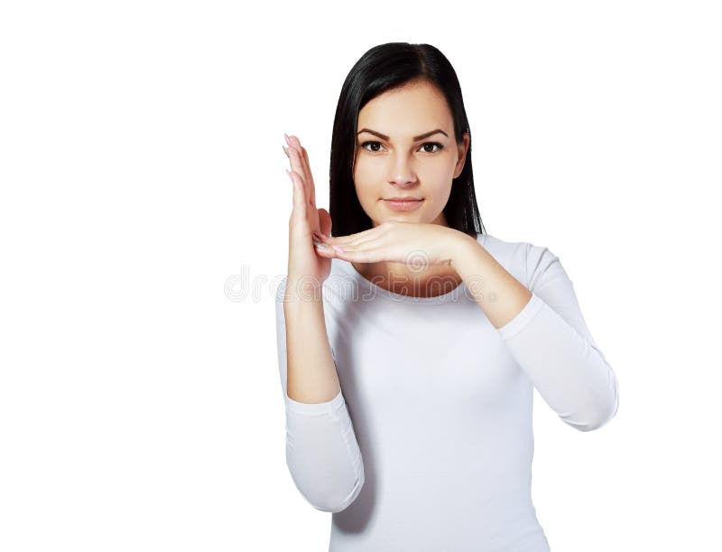 Girl gestures timeout stock image. Image of demonstrate - 62239691
