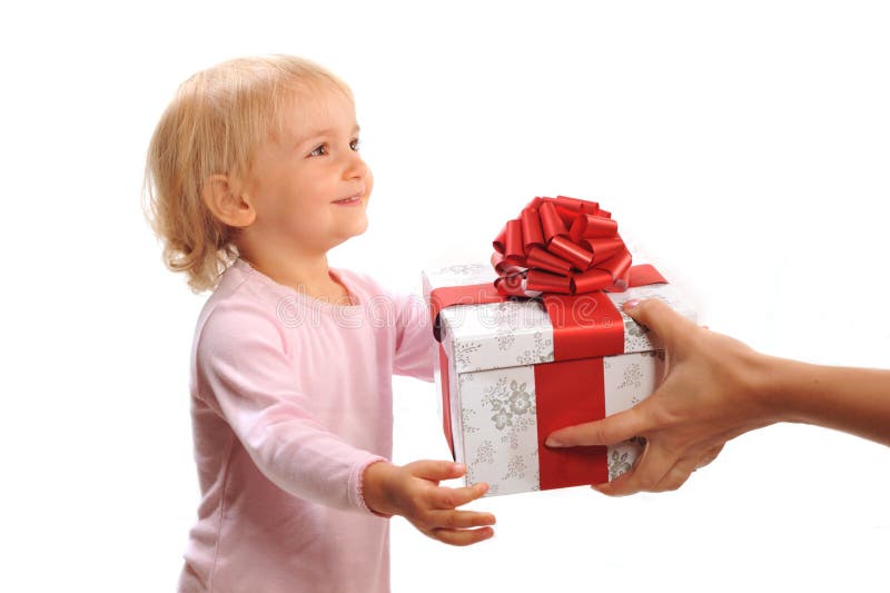 Girl Getting Gift Isolated on White Stock Image - Image of holiday ...