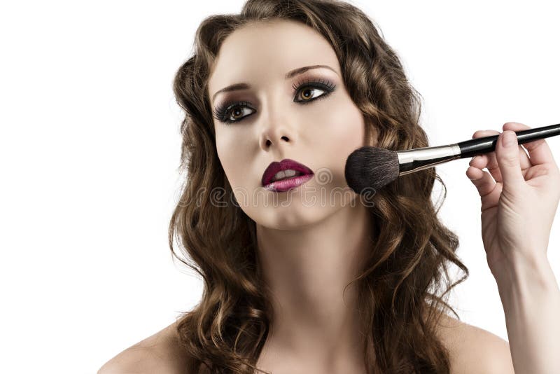 Girl Getting Made-up by Hands with Brushes Stock Image - Image of ...