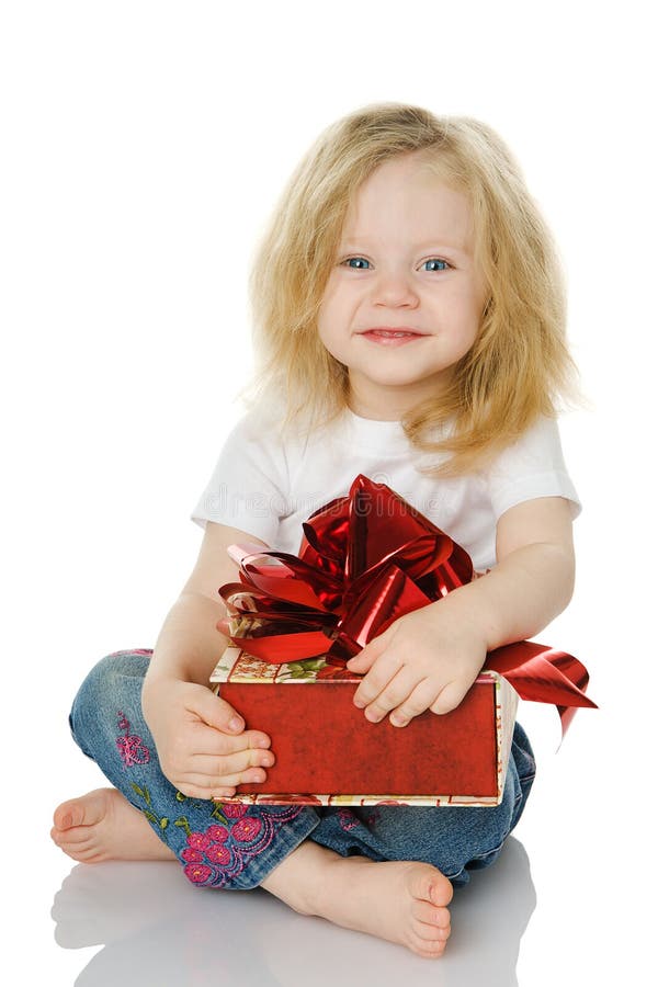 The girl with a gift stock image. Image of happy, gift - 22117509