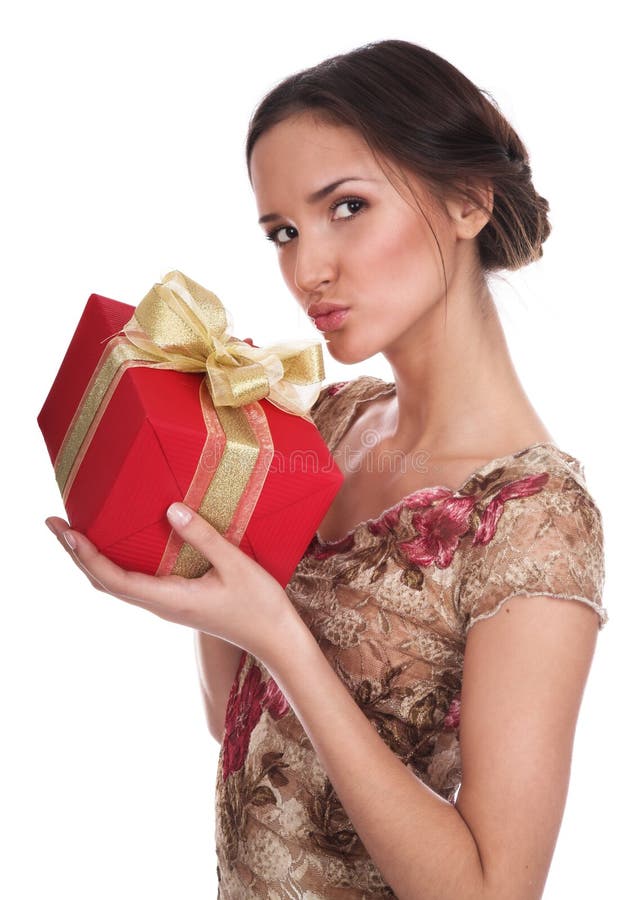 The girl with a gift stock image. Image of women, smiling - 3848353