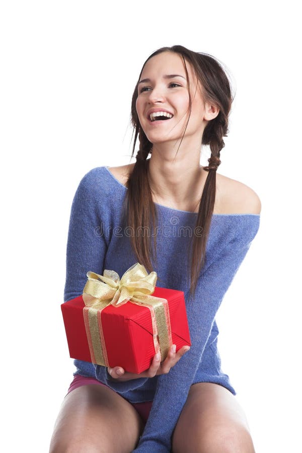 The girl with a gift stock image. Image of beautiful, valentine - 3848363