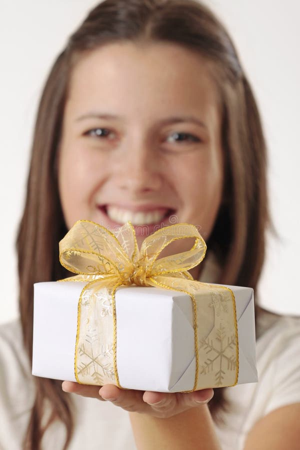 Girl with gift box stock image. Image of caucasian, greeting - 11656585