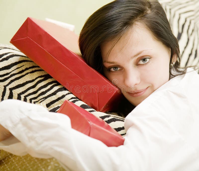 Girl with gifts stock image. Image of isolated, glasses - 3859901
