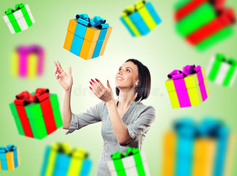 Girl with a gifts stock photo. Image of boxes, female - 51212082