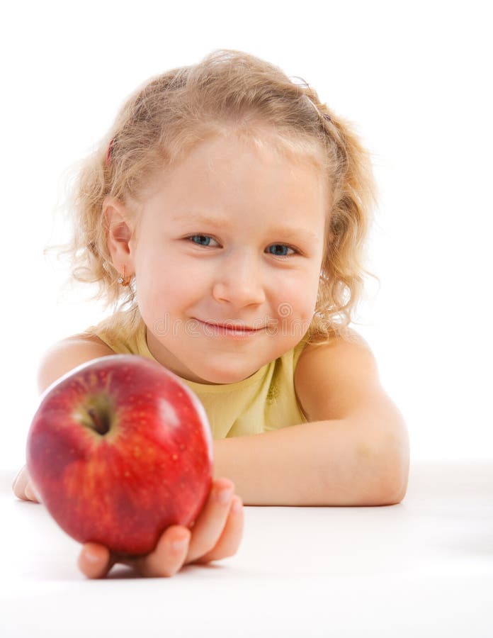 Girl giving an apple stock image. Image of caucasian, beautiful - 8329053