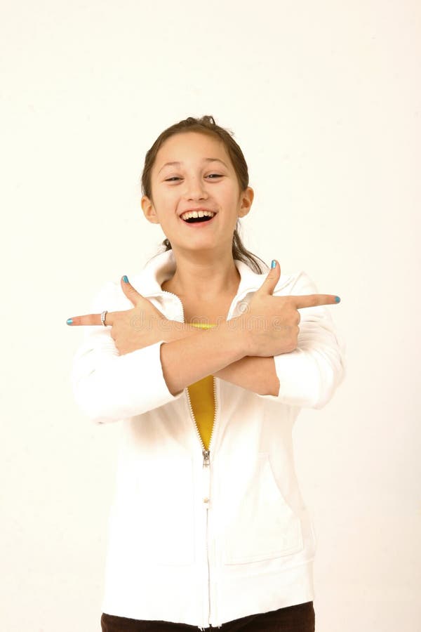 Girl giving mixed signals stock photo. Image of left, sign - 7319688