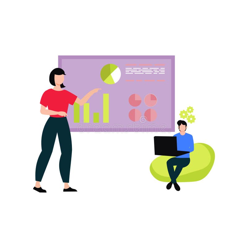 Girl Giving Presentation on Chart Graph To Boy Stock Illustration ...