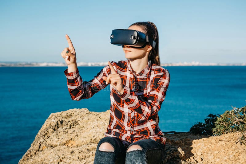 The Girl in Glasses of a Virtual Reality. Stock Image - Image of ...