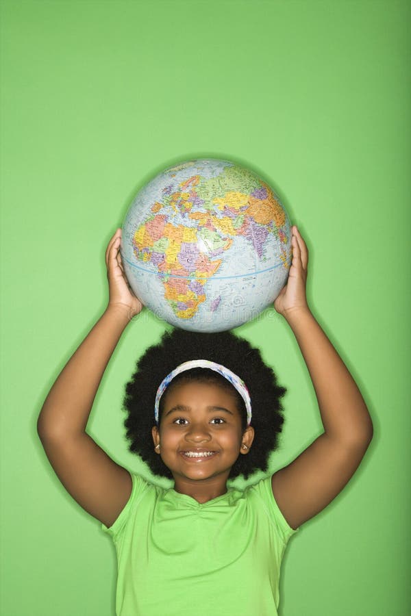Girl with globe on head. stock image. Image of lifestyle - 3423233