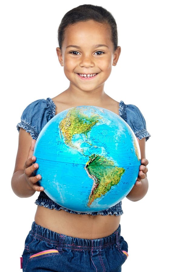 Girl With A Globe Of The World Stock Image - Image of environment ...