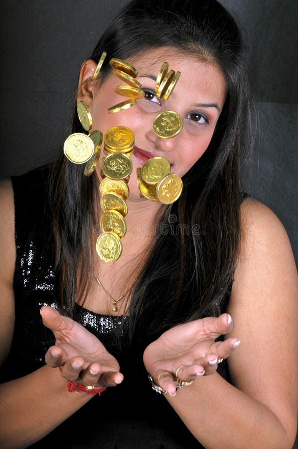 Girl with gold coins stock photo. Image of financial, girl - 8648196