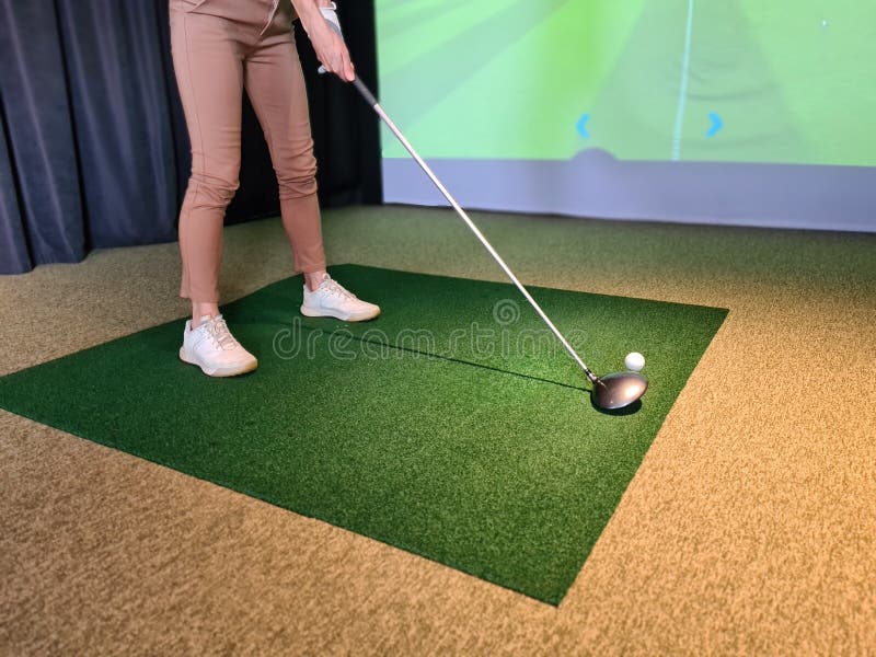 Girl Golf Player Plays Golf Indoors Closeup Stock Photo - Image of club ...