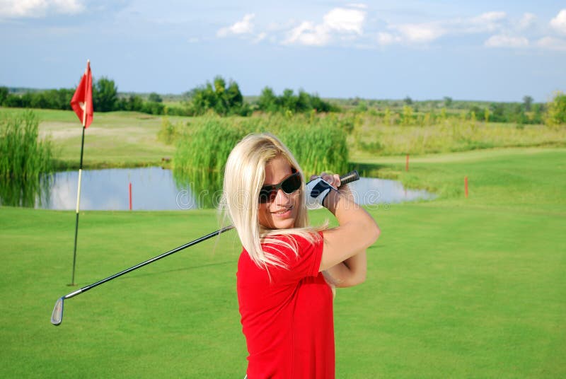 Blonde girl golf player stock photo. Image of game, play - 15979030