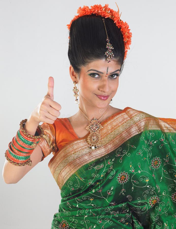 Girl with Gorgeous Sari in a Excellent Expression Stock Photo - Image ...
