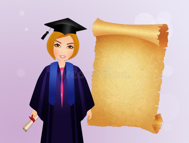 Girl Graduate with Parchment Stock Illustration - Illustration of ...