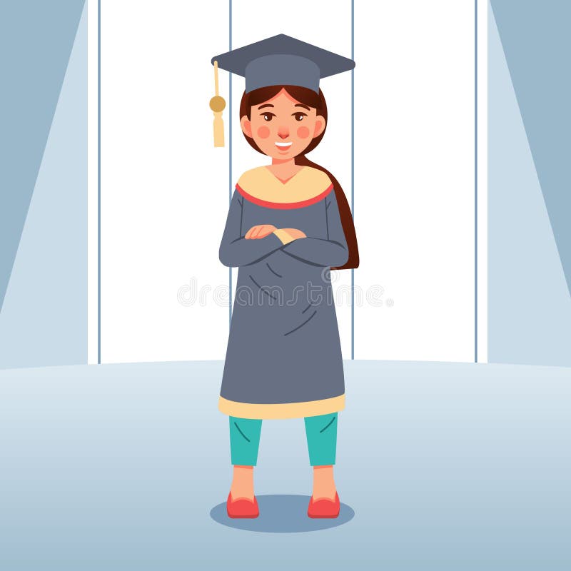 Girl Graduate Students Standing on Stage Flat Style Vector Illustration ...