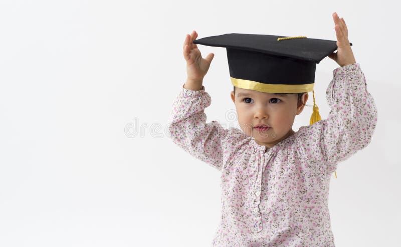 Girl with Graduation Hat Isolated on White Stock Photo - Image of ...