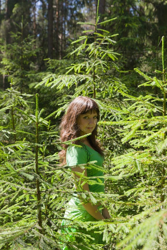 Girl in green stock photo. Image of forest, beautiful - 24000470