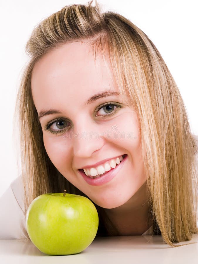 Girl with green apple stock photo. Image of happiness - 3620546