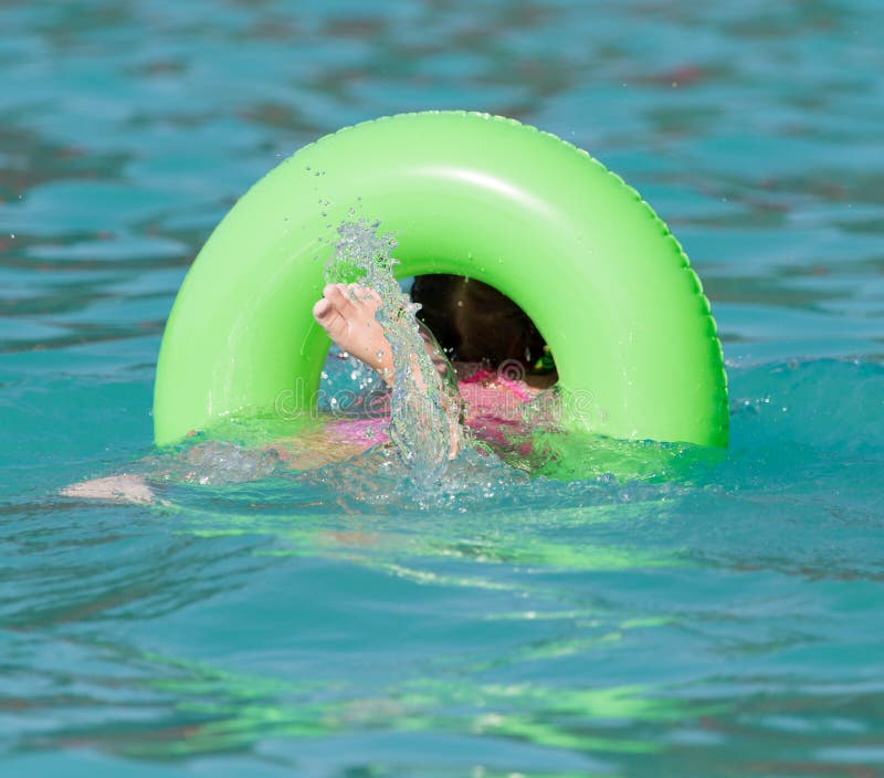Girl with a Green Balloon in the Pool Stock Image - Image of green ...