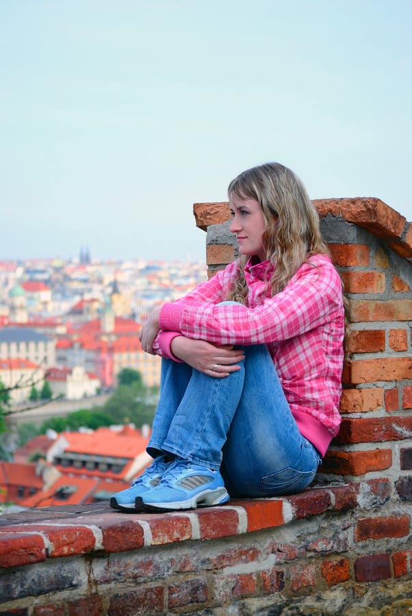 The Girl with Grief Looks at a City Stock Photo - Image of rest ...