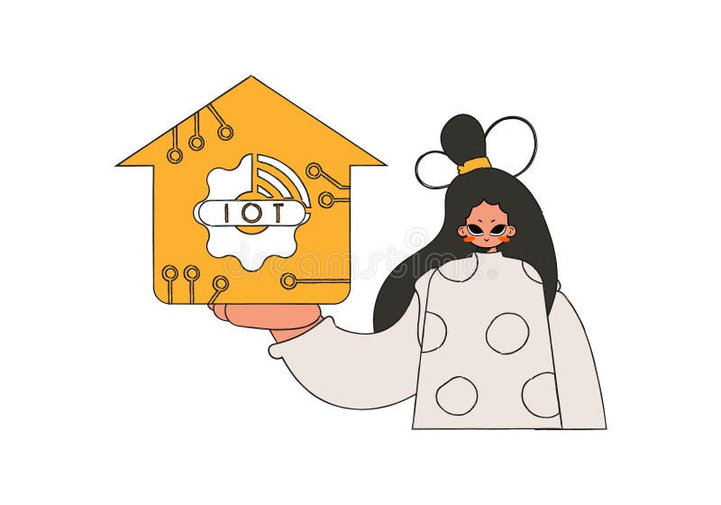 The Girl is Gripping the Logo of the Internet of Things. Stock Vector ...