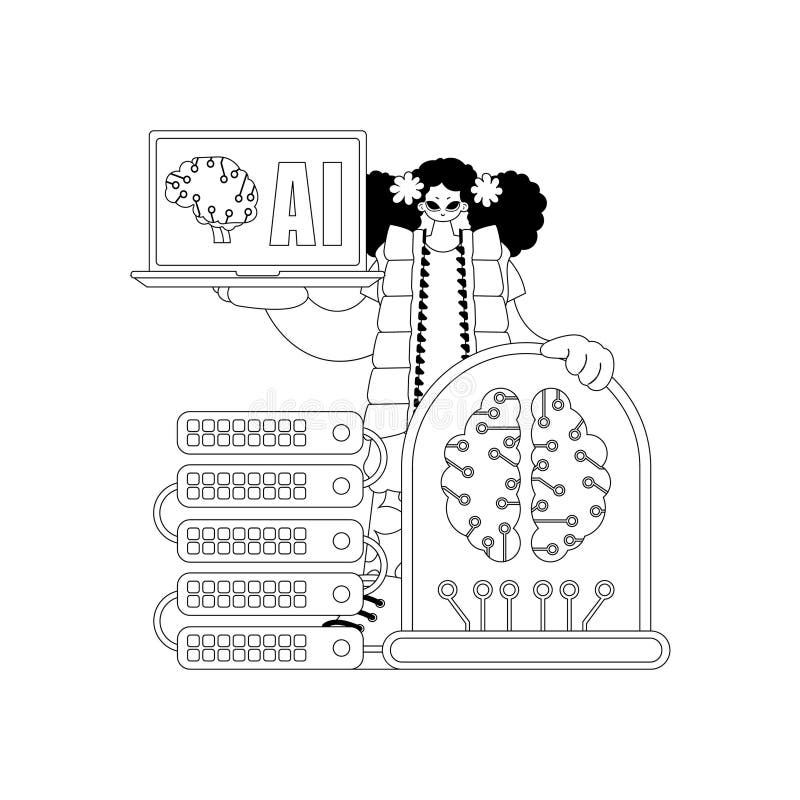 Girl Gripping a Machine Learning Model, with Linear Vector Art Stock ...