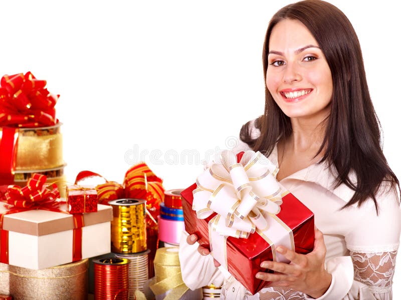 Girl Packing Group of Gift Box. Stock Image - Image of packing, large ...