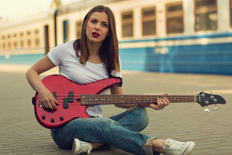 Girl with a guitar stock image. Image of boho, retro - 54499417
