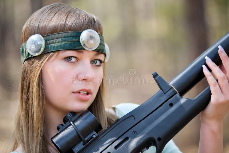 Girl with gun stock image. Image of pretty, adult, battle - 15292715