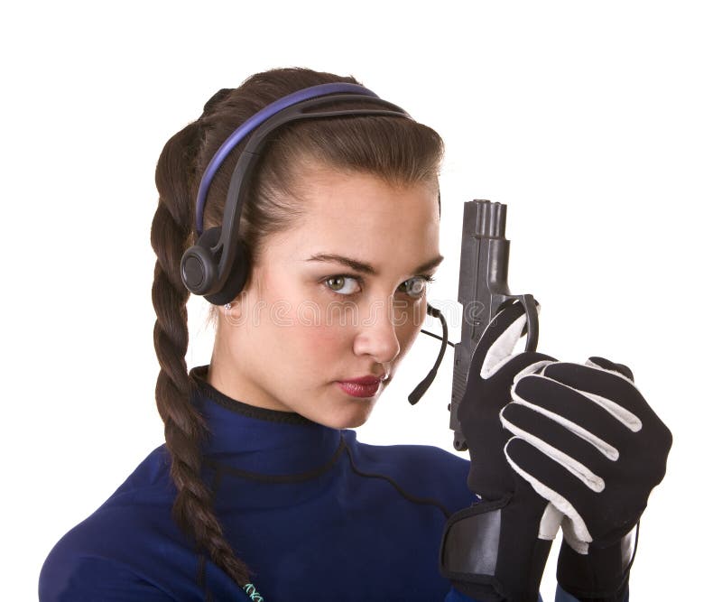 Girl with Gun Support Customer. Stock Image - Image of attractive, help ...